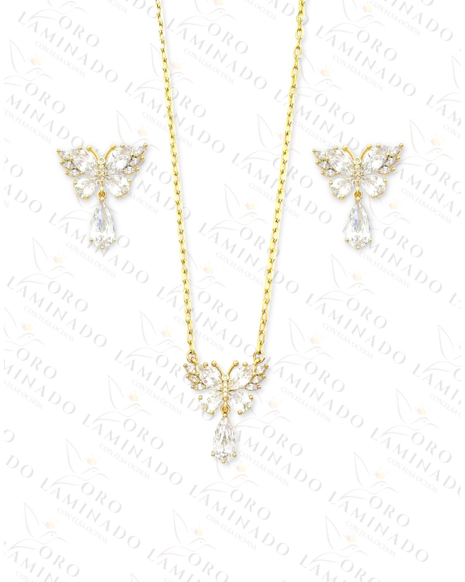 High Quality Crystal Butterfly Set (Gold Filled) C184 – Oro Laminado Elsa
