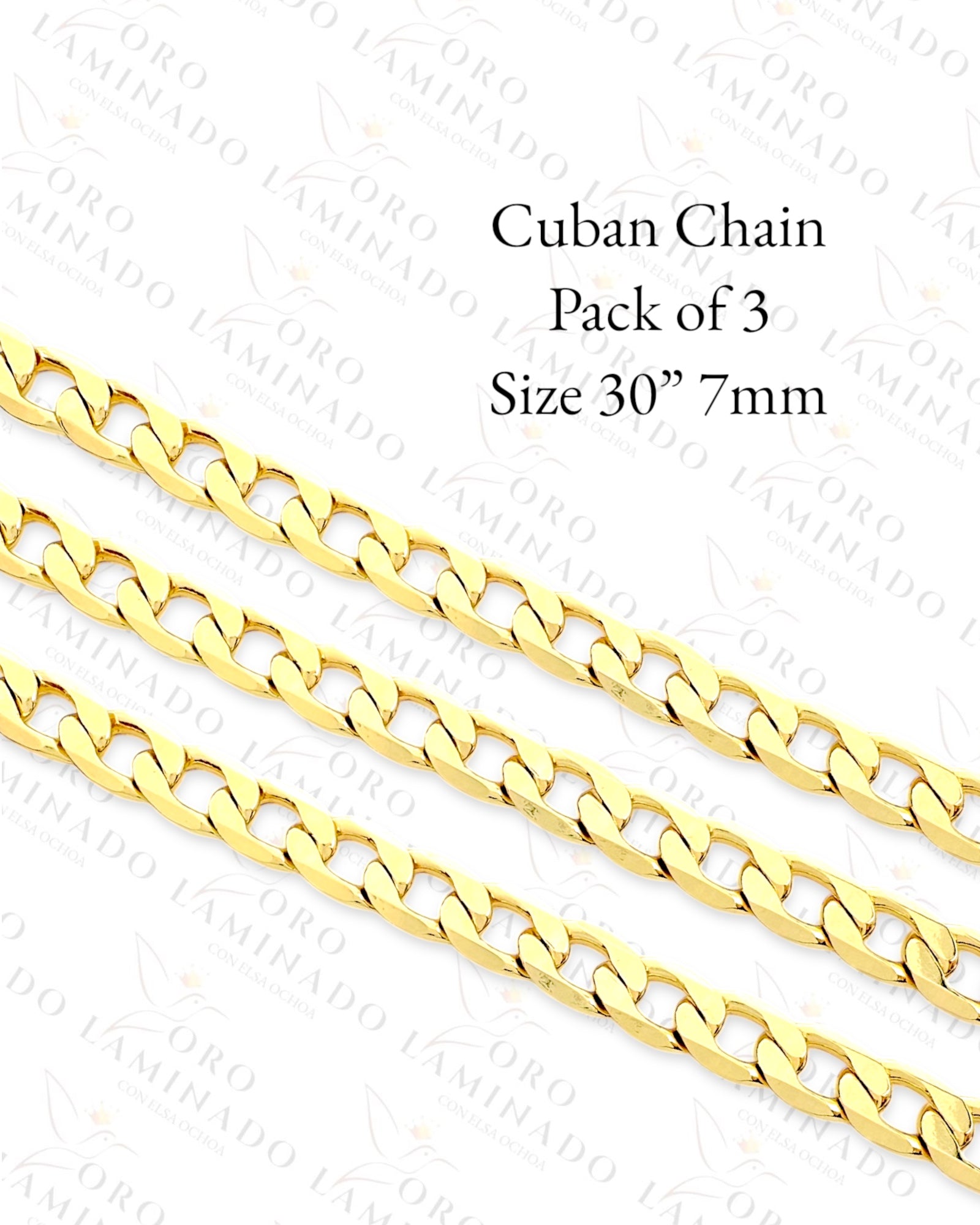 High Quality Cuban Chains Pack of 3 Size 30” 7mm Y44 – Oro Laminado Elsa