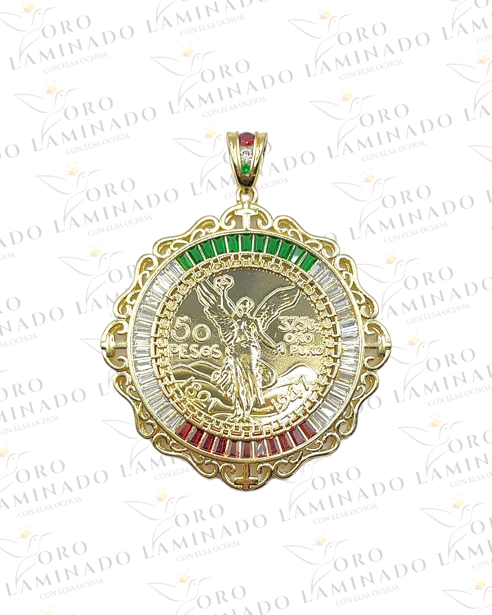 3” Tri—Color Centenario Style Pendant R119 – Oro Laminado Elsa