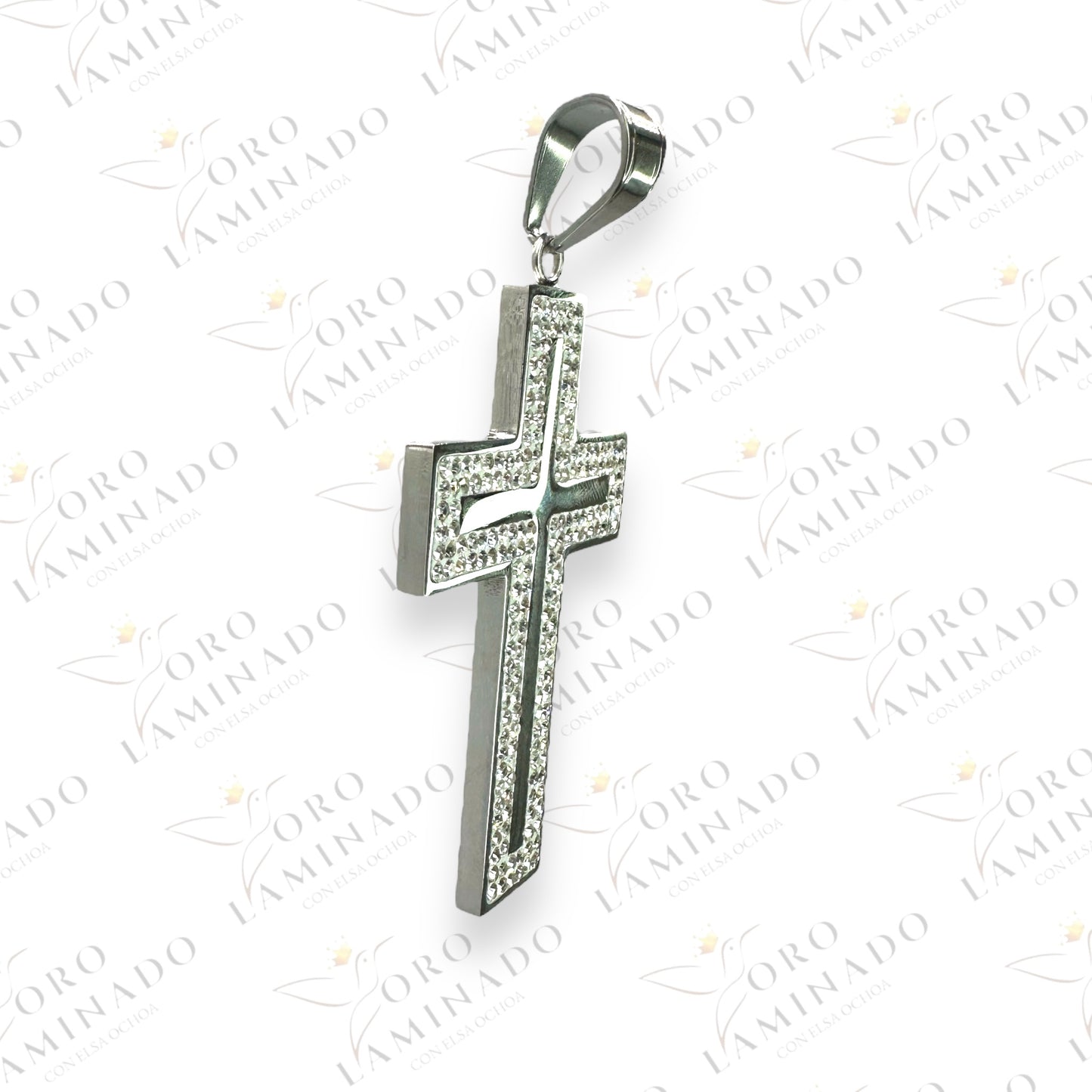 Shiny silver cross with white zirconia pendant Y344 – Oro Laminado Elsa
