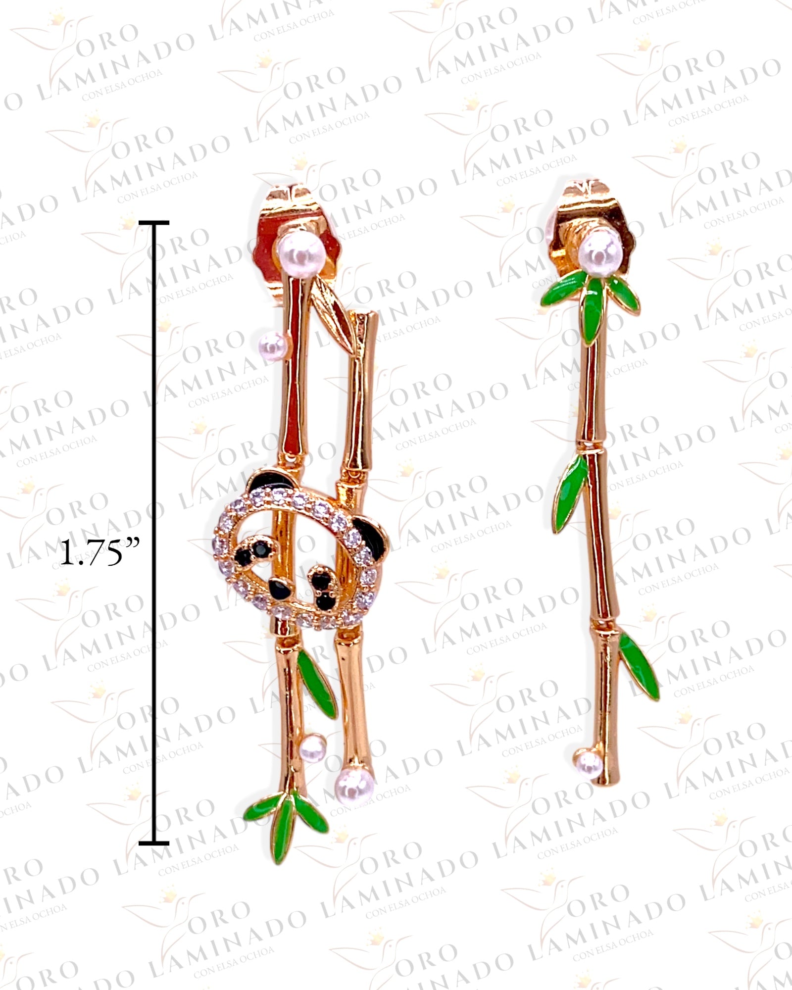 High Quality 1.75” Bamboo Panda Earrings Y175 – Oro Laminado Elsa