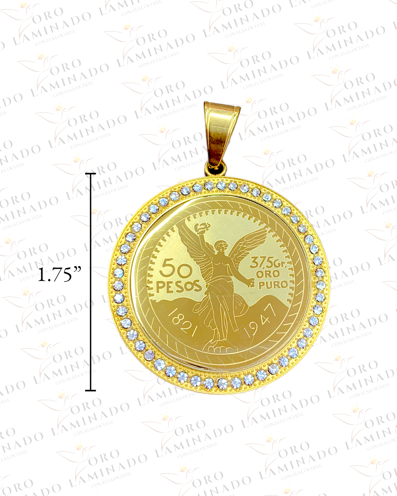 1.75” Stainless Steel Centenario Style Pendant B219 – Oro Laminado Elsa