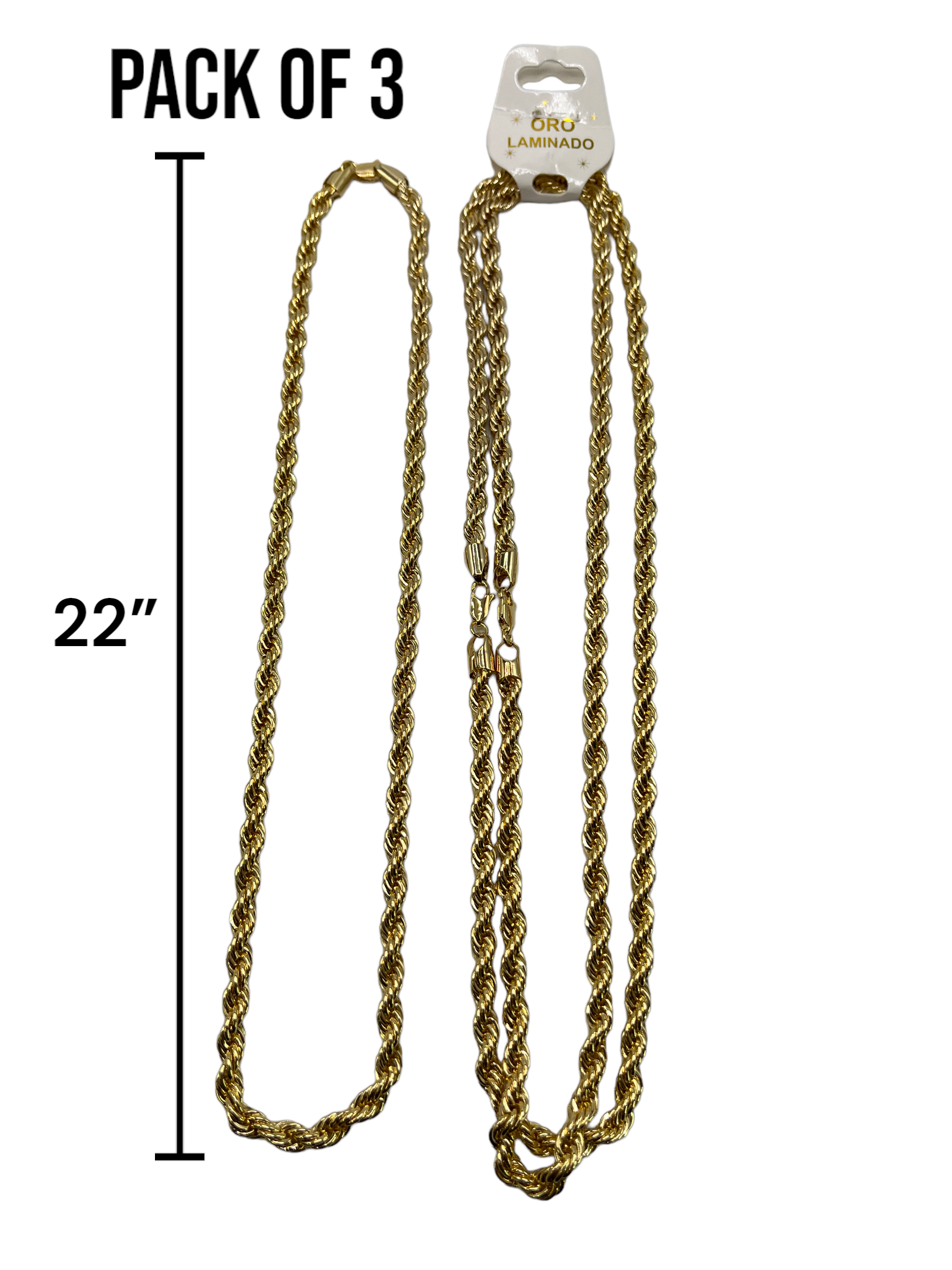 22” Rope 5mm Chain (Pack of 3) R37 – Oro Laminado Elsa